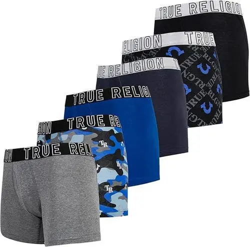 True Religion Boxer Briefs Stretch Underwear Pack Of 6 - Navy Blue
