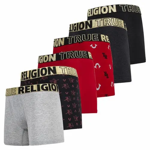 True Religion Boxer Briefs Stretch Underwear Pack Of 6 - Red/black