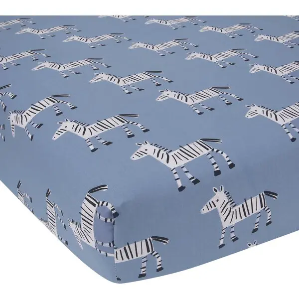 LAMBS & IVY Signature Zebra Organic Cotton Breathable Fitted Crib Sheet - Blue