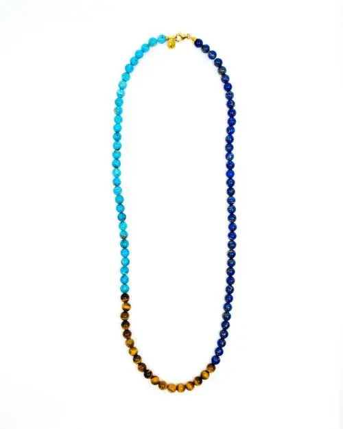 Fry Powers Beaded Turquoise, Lapis & Tiger's Eye Necklace - Blue