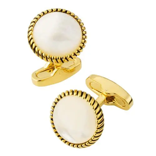 LINK UP Round Cufflinks With Texture Border - White/gold