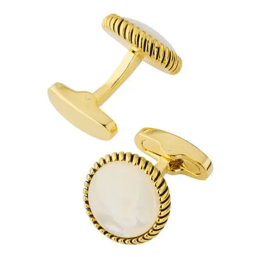 LINK UP Round Cufflinks With Texture Border - White/gold