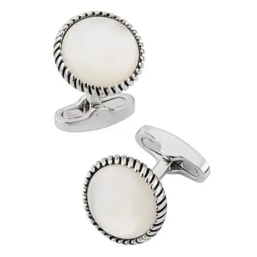 LINK UP Round Cufflinks With Texture Border - White/silver