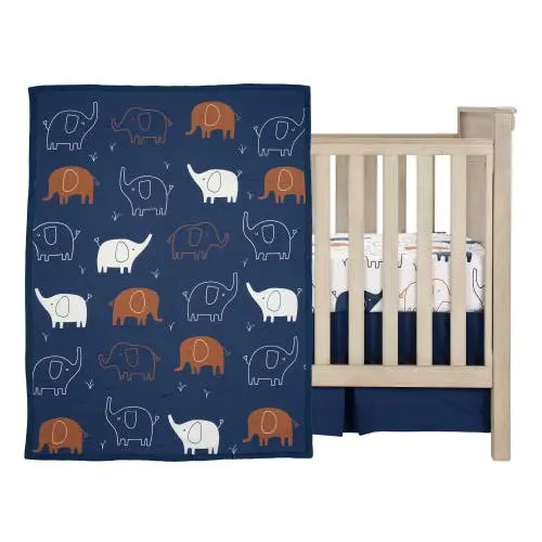 LAMBS & IVY Playful Elephant 3-piece Baby Crib Bedding Set - Blue