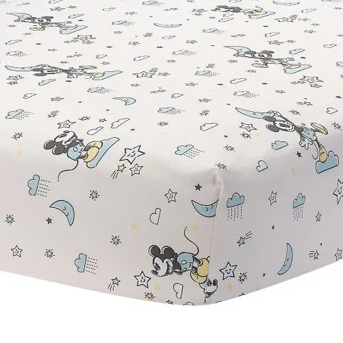 LAMBS & IVY Disney Baby Moonlight Mickey Mouse Fitted Crib Sheet - White