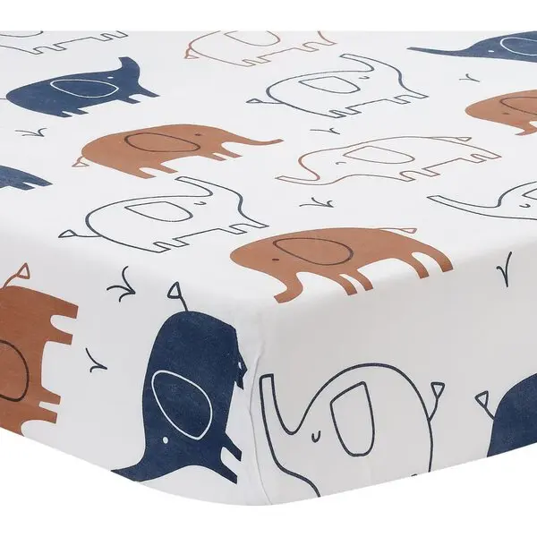 LAMBS & IVY Playful Elephant 100% Cotton Baby Fitted Crib Sheet - White