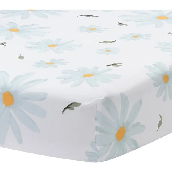 LAMBS & IVY Sweet Daisy Floral Fitted Crib Sheet - White/blue