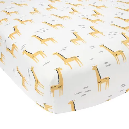LAMBS & IVY Signature Giraffe Organic Cotton Fitted Crib Sheet - Yellow