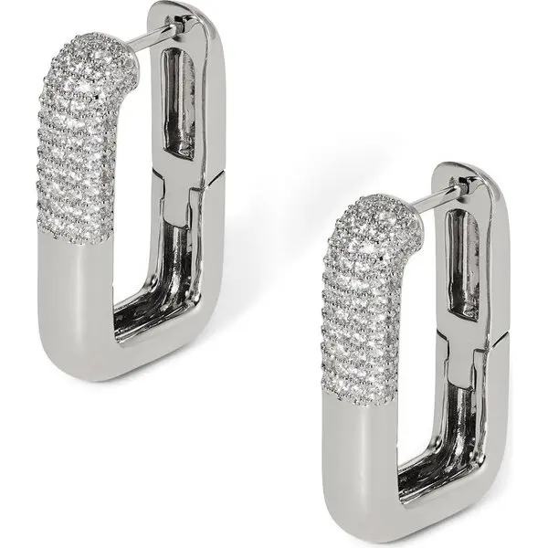 Nadri Alma Pavé Square Hoop Earrings - Rhodium