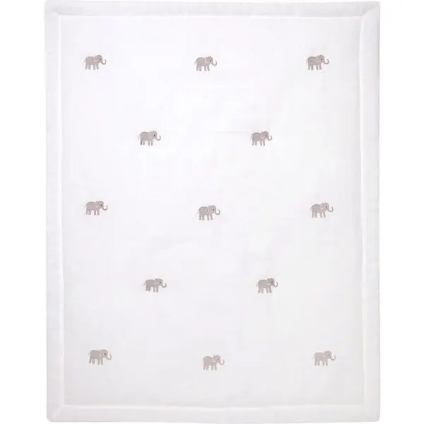 LAMBS & IVY Signature Elephant Creamy Linen Embroidered Baby Crib Quilt - Oatmeal