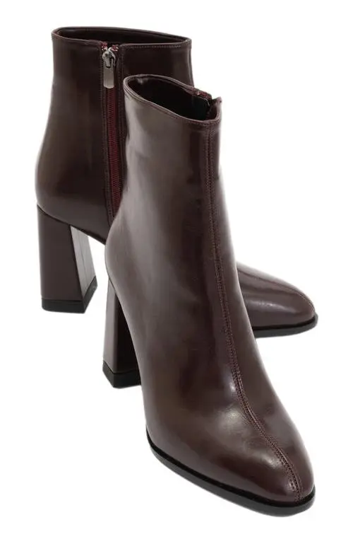 PROLOGUE SHOES High Heel Ankle Boots - Burgundy Faux Leather