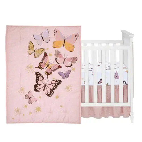LAMBS & IVY Butterfly Dreams 3-piece Nursery Baby Crib Bedding Set - Pink