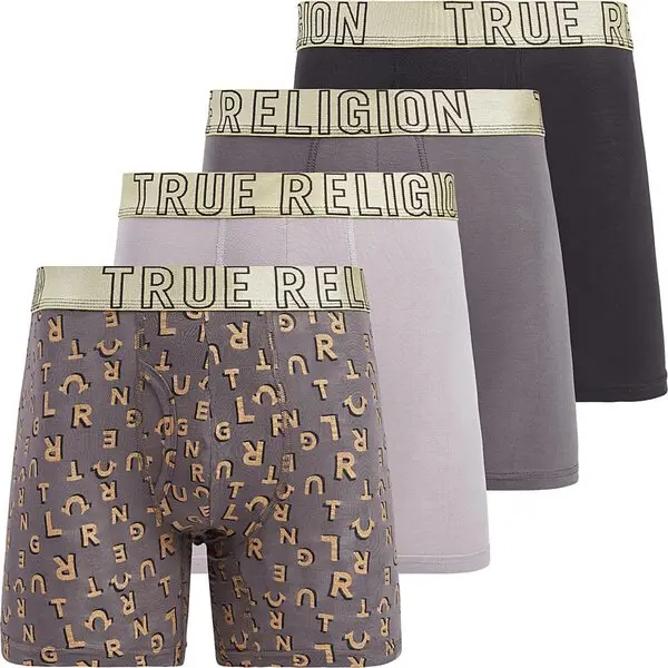 True Religion Boxer Briefs Stretch Underwear Pack Of 4 - Black/gold