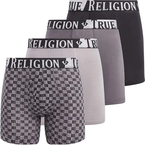 True Religion Boxer Briefs Stretch Underwear Pack Of 4 - Black/grey