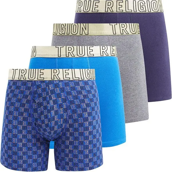 True Religion Boxer Briefs Stretch Underwear Pack Of 4 - Blue
