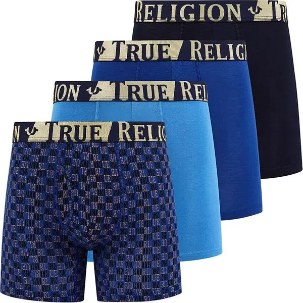 True Religion Boxer Briefs Stretch Underwear Pack Of 4 - Blue/gold