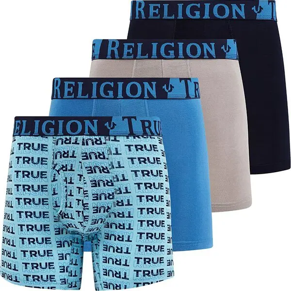 True Religion Boxer Briefs Stretch Underwear Pack Of 4 - Blue/grey