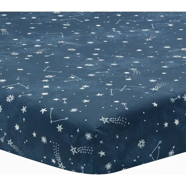 LAMBS & IVY Sky Rocket Stars/galaxy/space 100% Cotton Fitted Crib Sheet - Blue