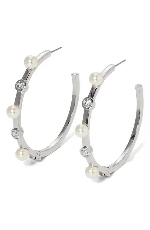 Nadri Large Farrah Faux Pearl Hoop Earrings - Rhodium