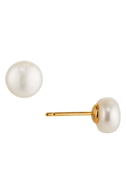 Nadri Freshwater Button Pearl Stud Earrings - Gold