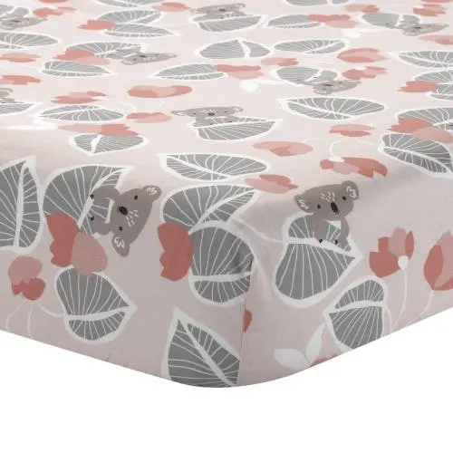 LAMBS & IVY Calypso Koala With Leaf Print 100% Cotton Fitted Crib Sheet - Pink
