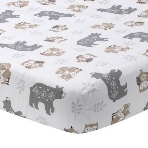 LAMBS & IVY Woodland Animal Print Baby Fitted Crib Sheet - White Multi