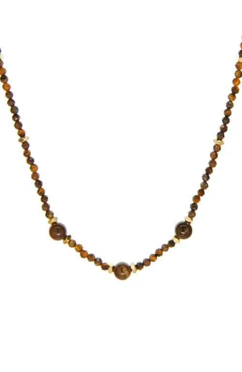 MARLYN SCHIFF Natural Stone Beaded Necklace - Gold Tigers Eye
