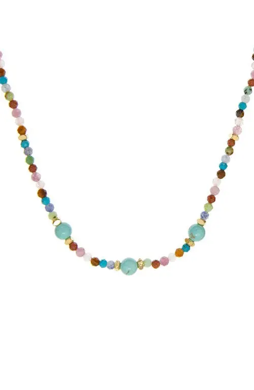 MARLYN SCHIFF Natural Stone Beaded Necklace - Gold Turquoise