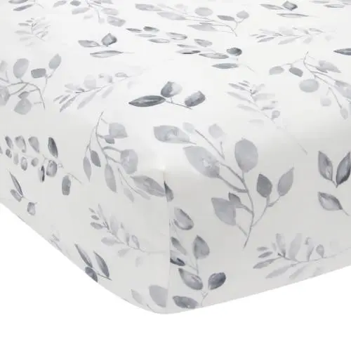 LAMBS & IVY Painted Forest Watercolor Leaf Print Baby Fitted Crib Sheet - Gray