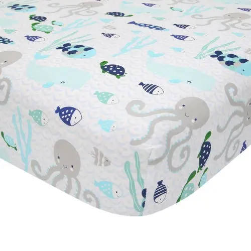 LAMBS & IVY Oceania Fitted Crib Sheet - Blue