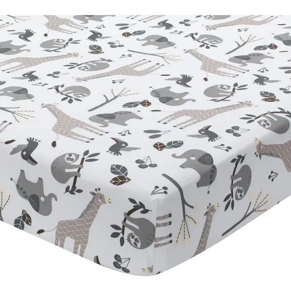LAMBS & IVY Baby Jungle Animals Fitted Crib Sheet - White Multi