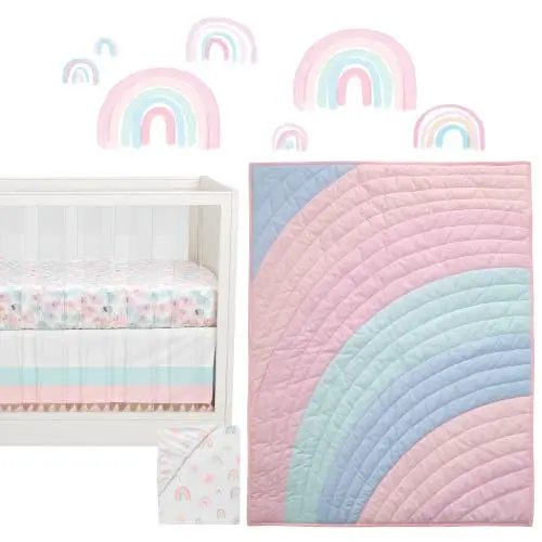 LAMBS & IVY Watercolor Pastel Rainbow 5-piece Baby Crib Bedding Set - Multicolor