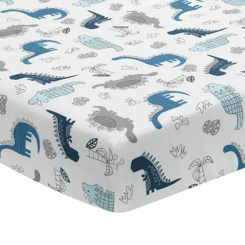 LAMBS & IVY Baby Dino 100% Cotton Dinosaur Fitted Crib Sheet - Blue