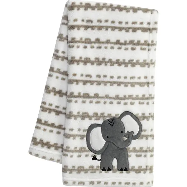 LAMBS & IVY Jungle Safari Plush Minky Elephant Nursery Baby Blanket - White