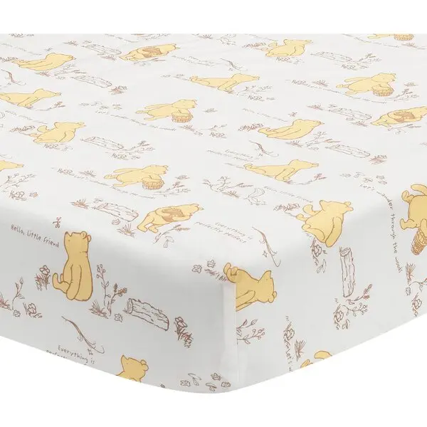 LAMBS & IVY Disney Baby Storytime Pooh 100% Cotton Fitted Crib Sheet - Cream