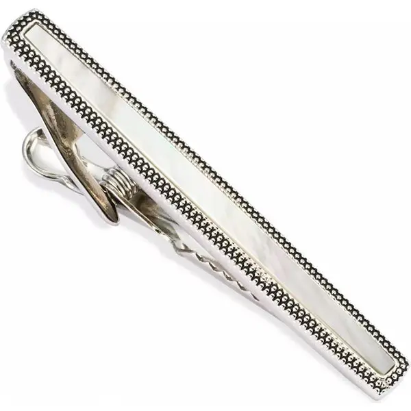 LINK UP Dotted Frame Mother Of Pearl Tie Bar - Silver