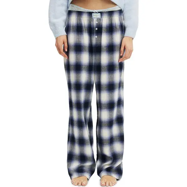 Cotton:on Flannel Wide Leg Pant - Navy White Check