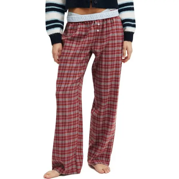 Cotton:on Flannel Wide Leg Pant - Warm Cherry  Navy Odie Check