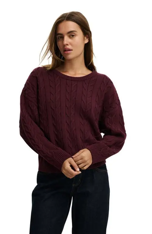 COTTON ON Crew Neck Pullover - Deep Pomegranate