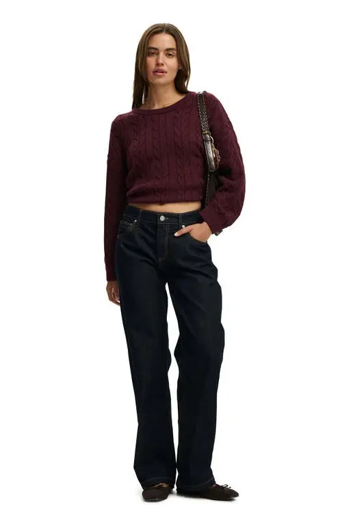 COTTON ON Crew Neck Pullover - Deep Pomegranate