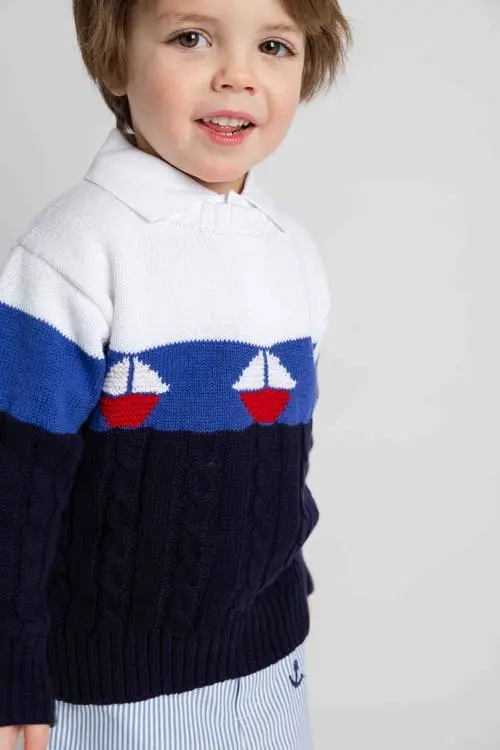 FLORENCE EISEMAN Sailboat Intarsia Knit Sweater