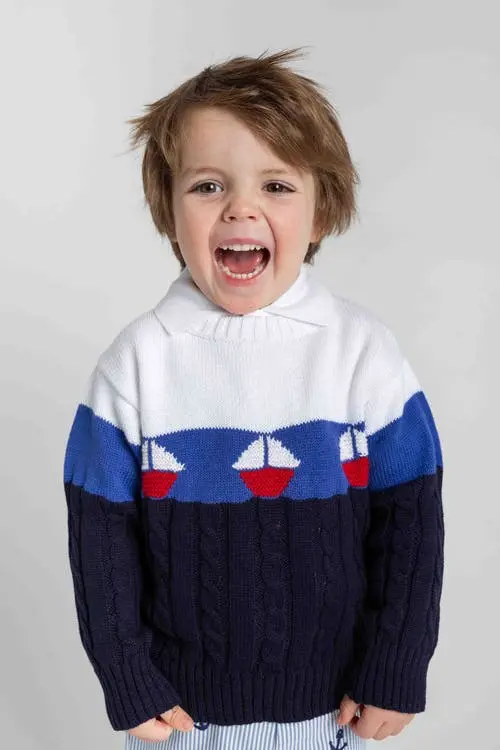 FLORENCE EISEMAN Sailboat Intarsia Knit Sweater