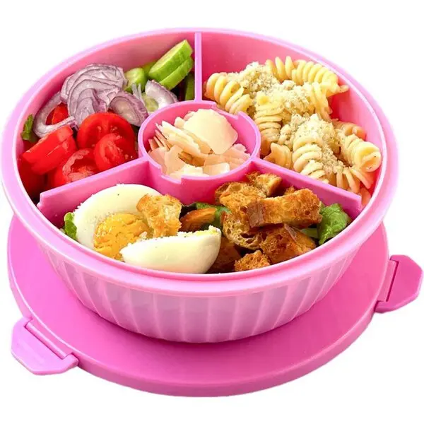YUMBOX Bento-style Salad Bowl With 3-part Divider And Dip Cup - Guava Pink
