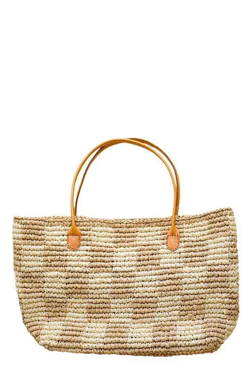 Pink Haley Lindsey Checker Raffia Tote - Brown