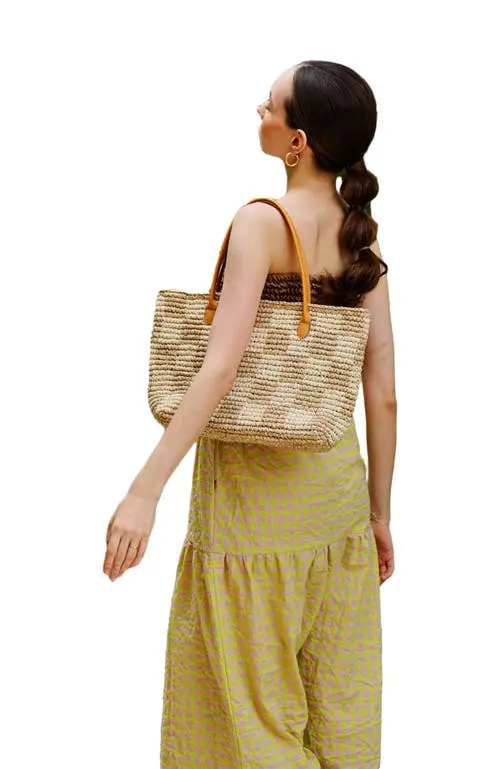 Pink Haley Lindsey Checker Raffia Tote