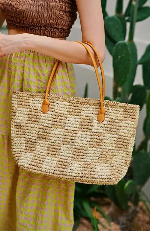 Pink Haley Lindsey Checker Raffia Tote