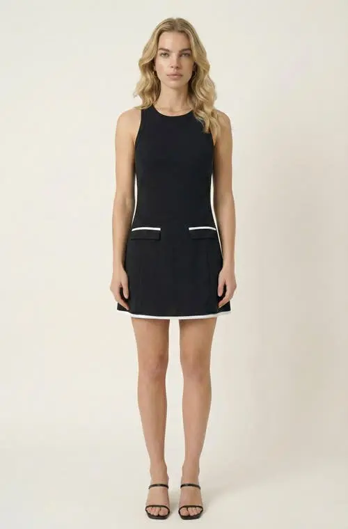 MODENAIRE Sleeveless Contrast Trim Mini Dress - Black