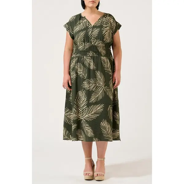 ESTELLE Palmer Leaf Print Midi Dress
