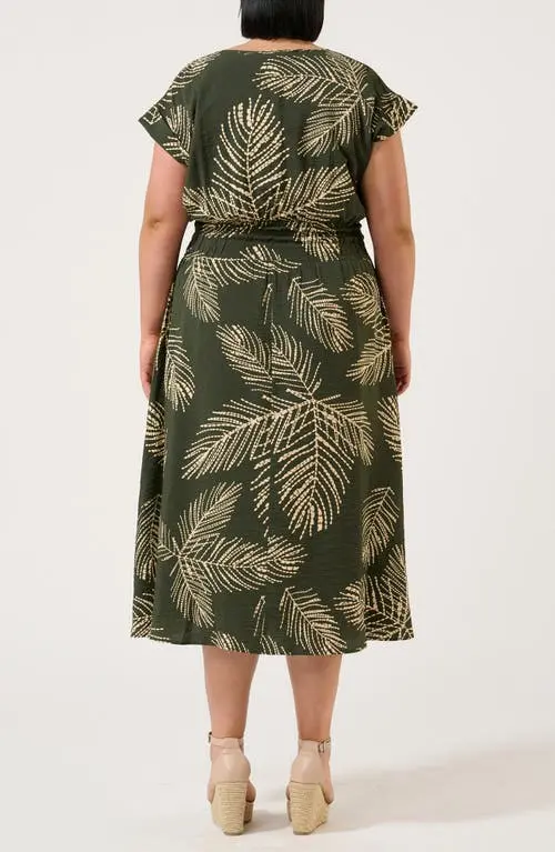 ESTELLE Palmer Leaf Print Midi Dress