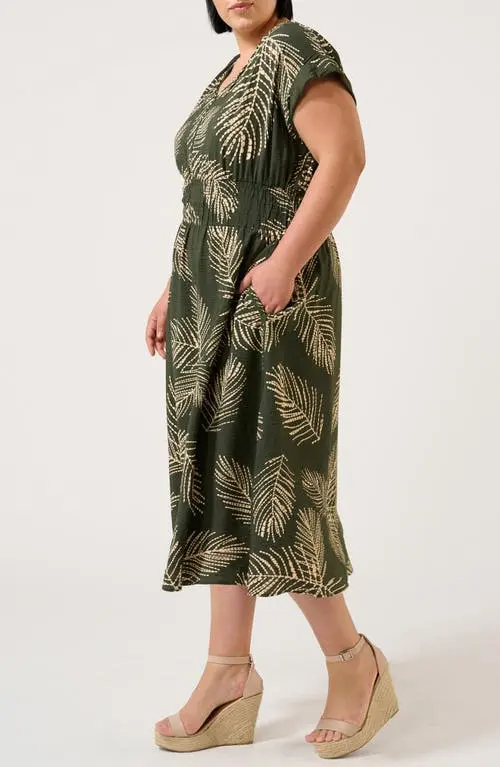ESTELLE Palmer Leaf Print Midi Dress